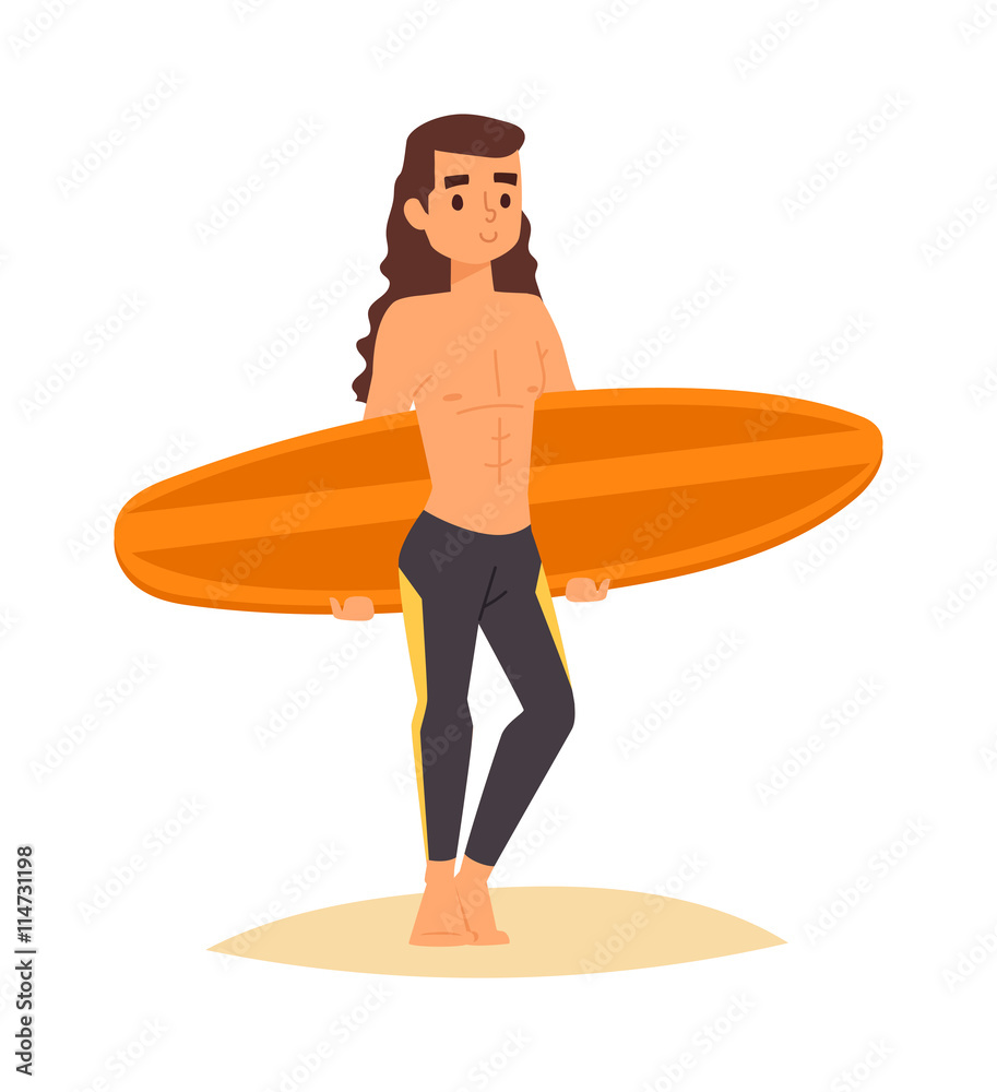 Vector surfing boy standing. Surfing people surfer boy, water sports ...