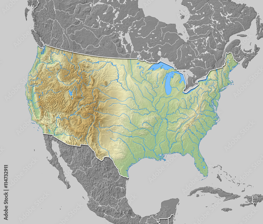 Relief map of United States - 3D-Rendering Stock Illustration | Adobe Stock