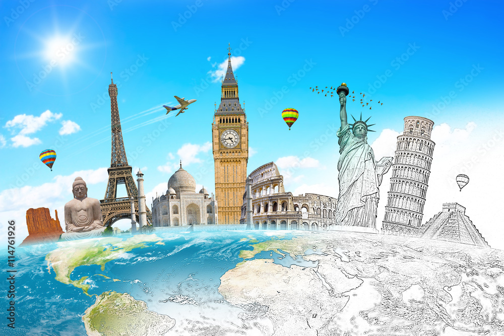 Famous landmarks of the world grouped together Stock Photo | Adobe Stock