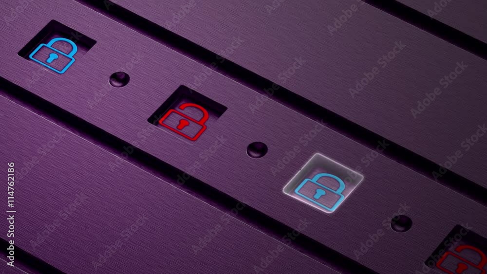 Safety concept animation. Blue lock locked safe, red padlock unlocked ...