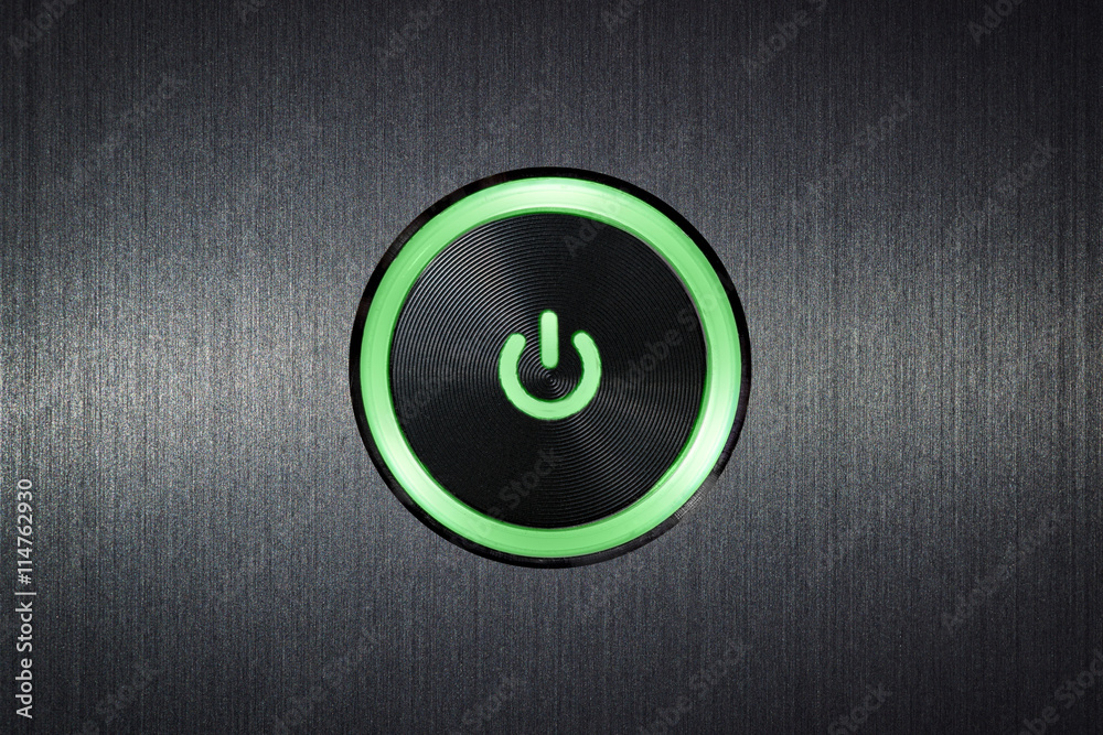 switch button on off with symbol on dark grey metallic background Stock ...