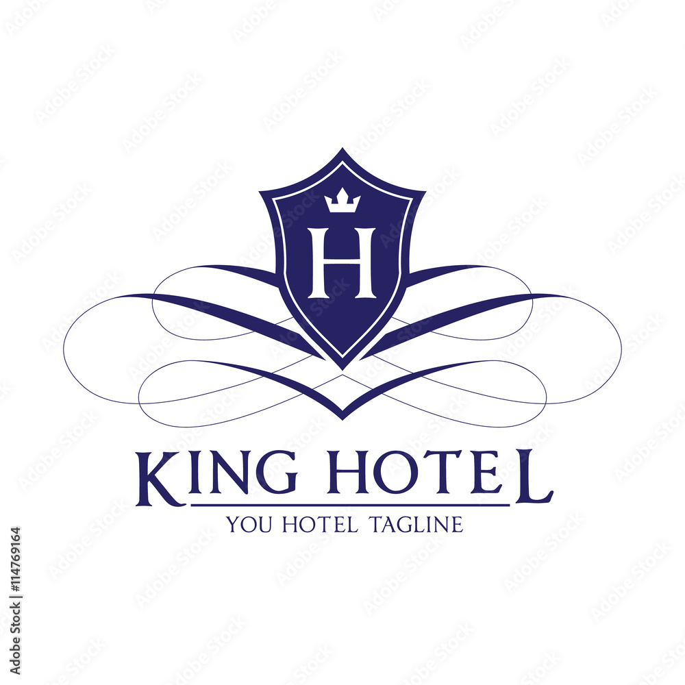 King Hotel logo, Brand identity for hotel and resort. Design with crest ...