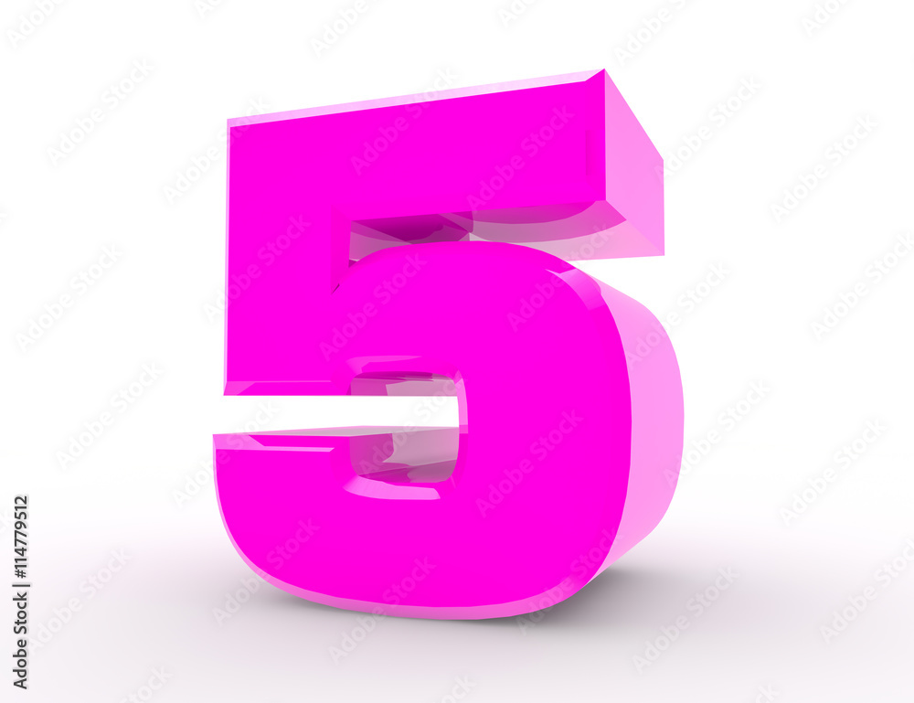 3d Pink number 5 on white background 3d rendering Stock Illustration ...