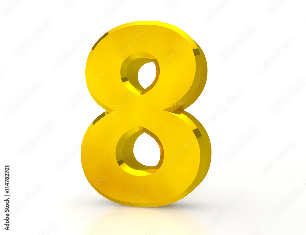 3d Gold number 8 on white background Stock Illustration | Adobe Stock