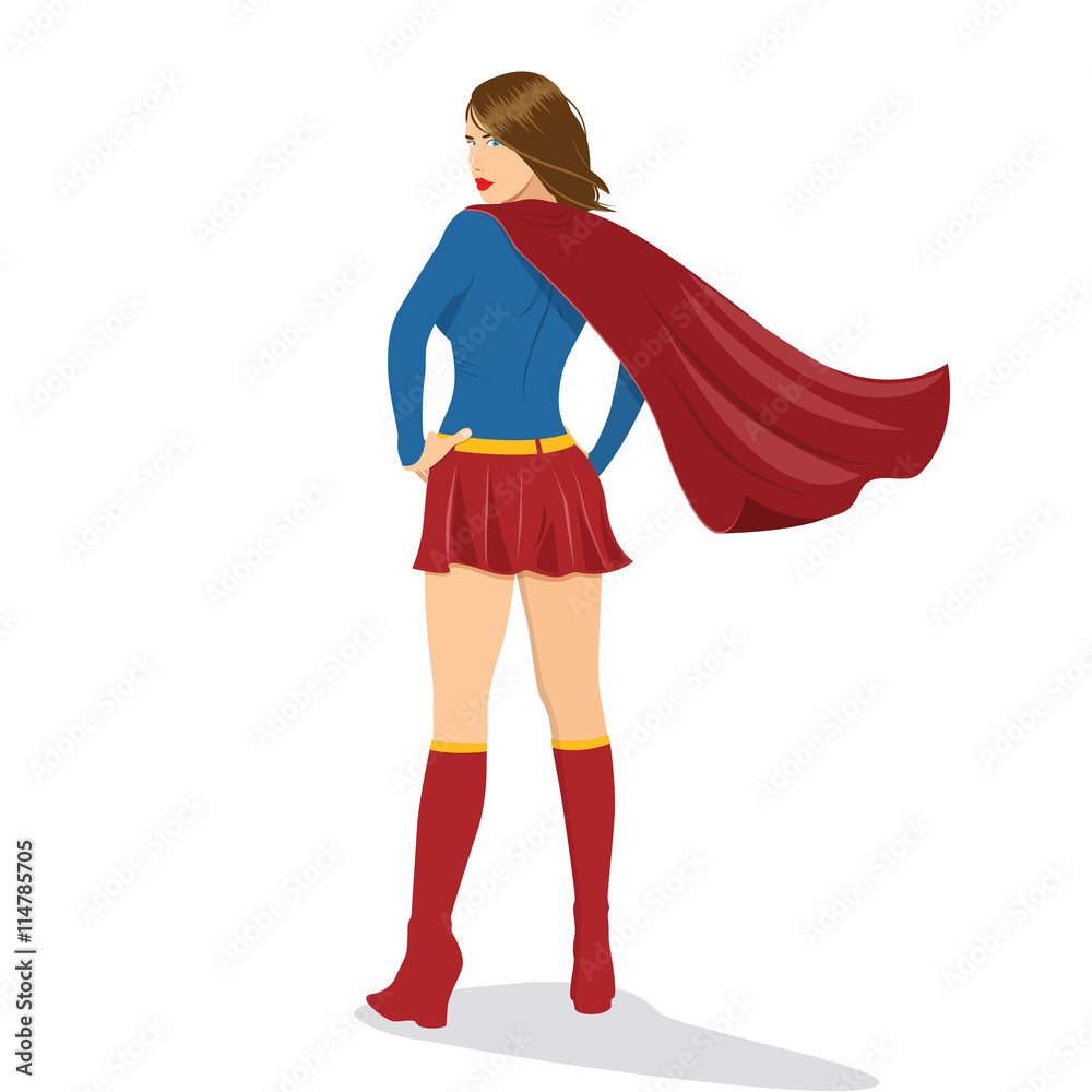 Back View of Female Superhero with Red Cape Flowing in the Wind Stock ...