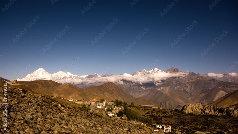 Landscape of beautiful Mountain range and clear blue sky in Nepal Stock ...