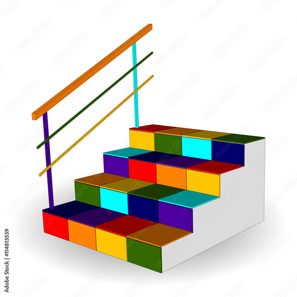 Sample ladder with colorful tiles 3d. Staircase side view isolated ...