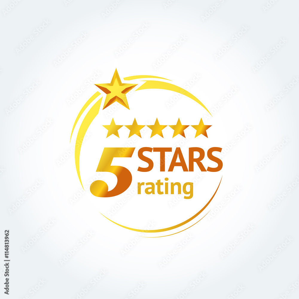 Golden Five stars round logo template. Isolated Vector illustration ...