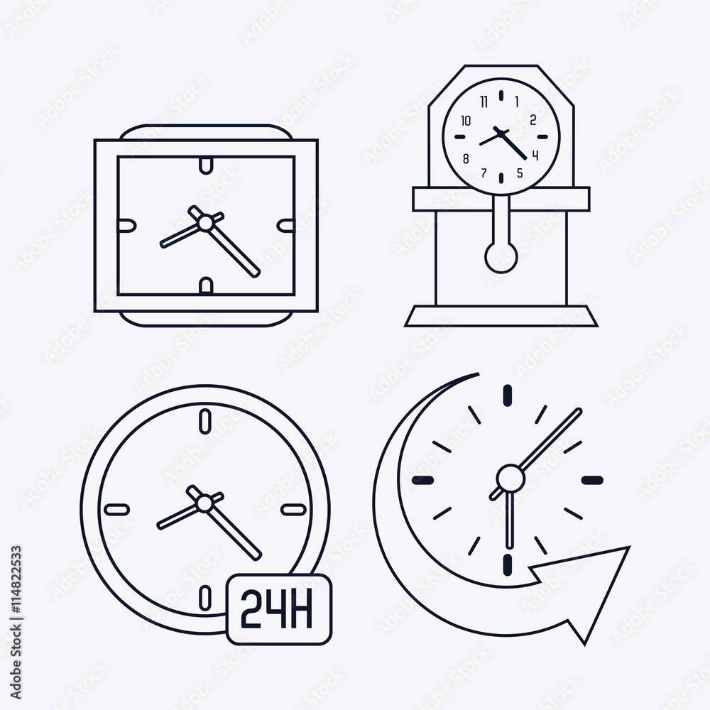 icon set of silhouette Clocks. Time design. Vector graphic Stock Vector ...