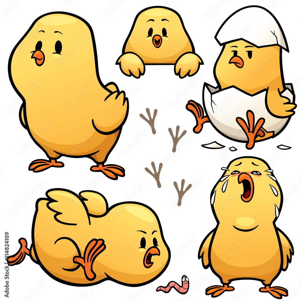 Vector illustration of Cartoon Chick Character Set Stock Vector | Adobe ...