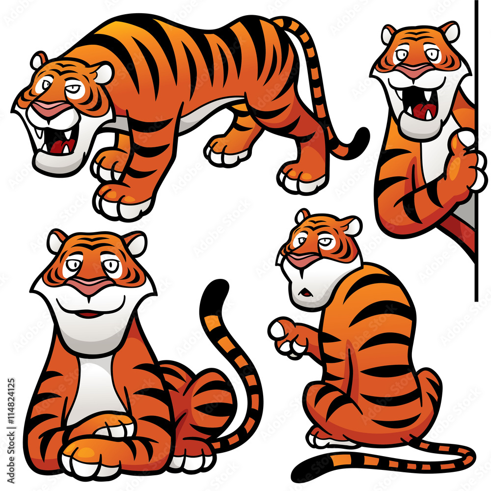 Vector illustration of Cartoon Tiger Character Set Stock Vector | Adobe ...