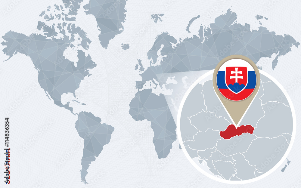 Abstract blue world map with magnified Slovakia. Stock Vector | Adobe Stock