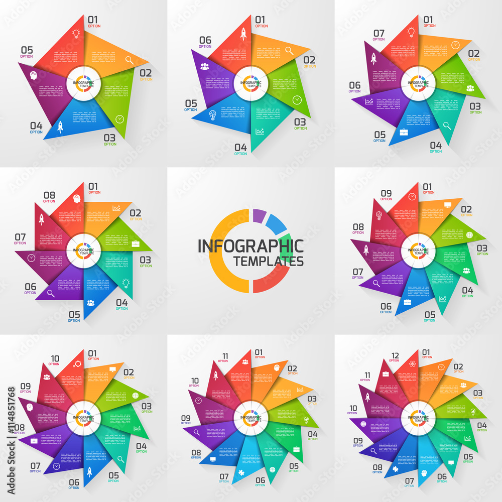 Windmill style circle infographic set of templates for graphs, charts ...