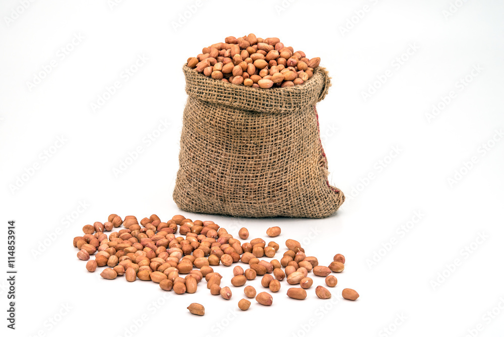 Big Bag full of peanuts on white background Stock Photo | Adobe Stock