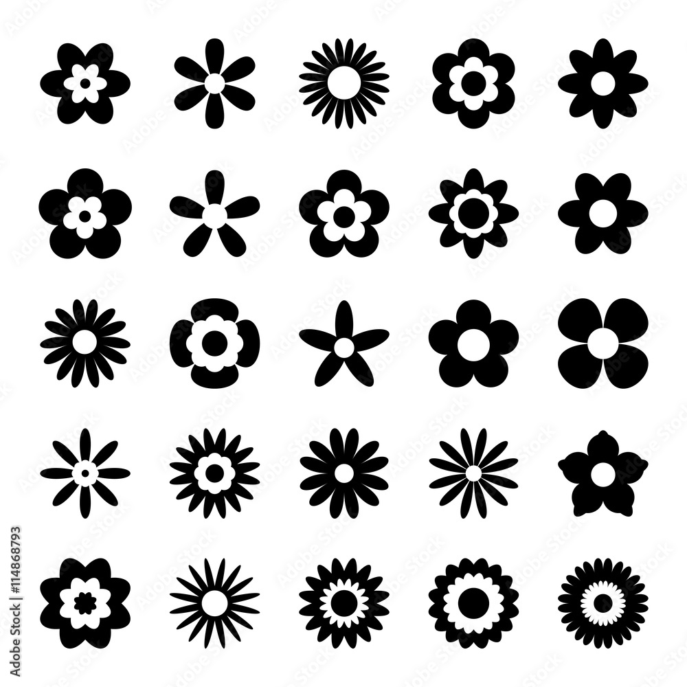 Flowers isolated on white background. Set of colorful floral icons ...