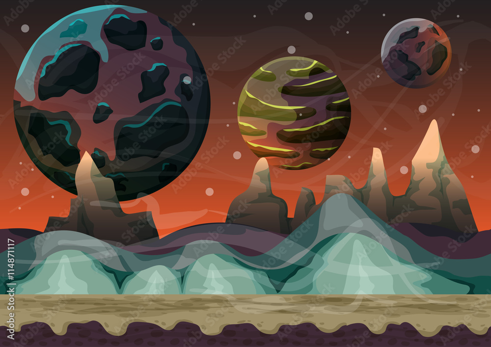 Cartoon vector space landscape with separated layers for game and ...