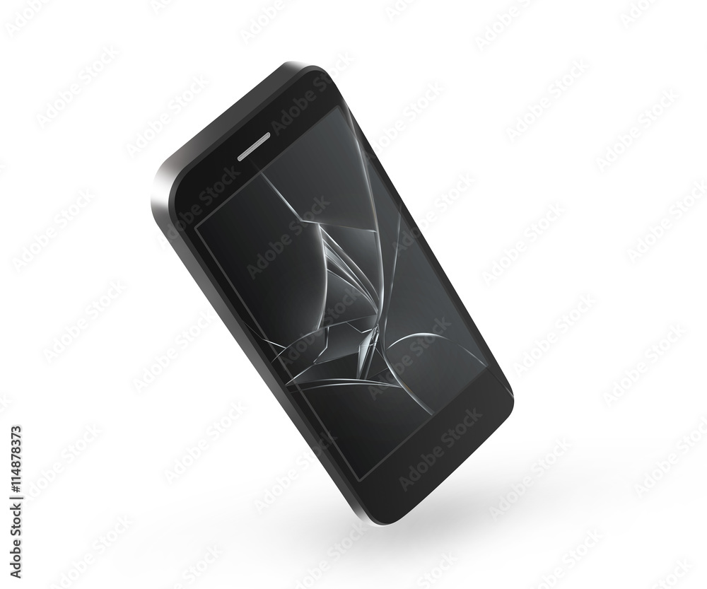 Broken mobile phone screen isolated. Smartphone monitor damage mock up ...
