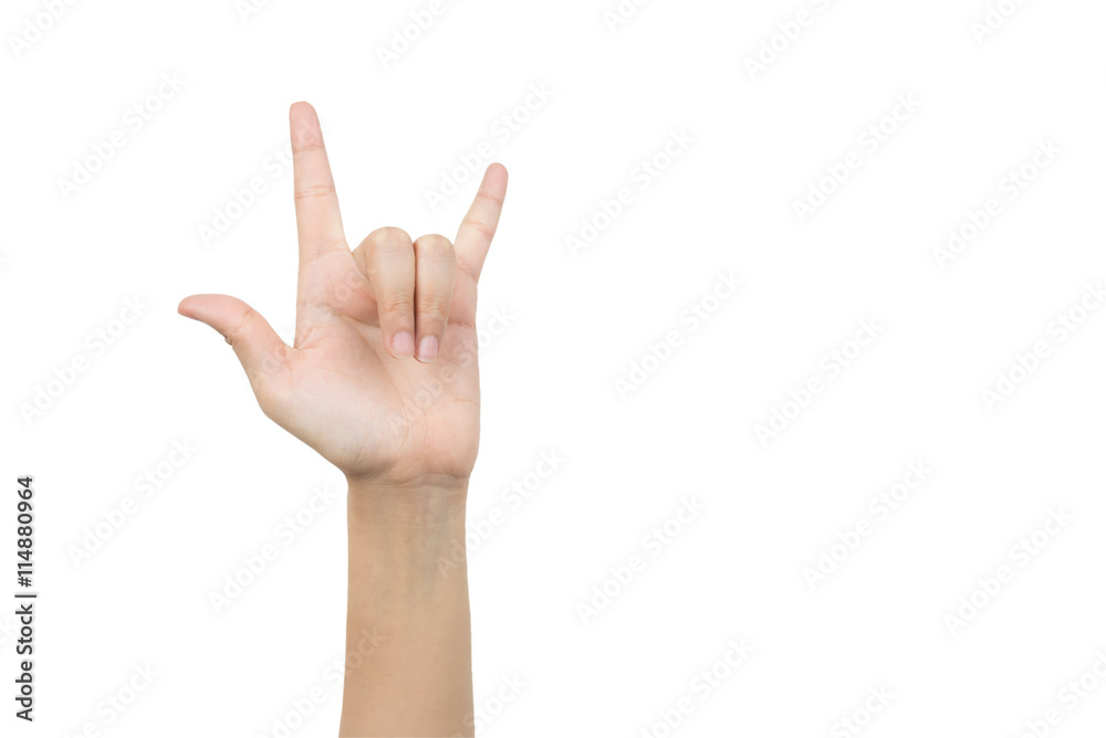 I love you hand sign gesture isolated on white with clipping path ...