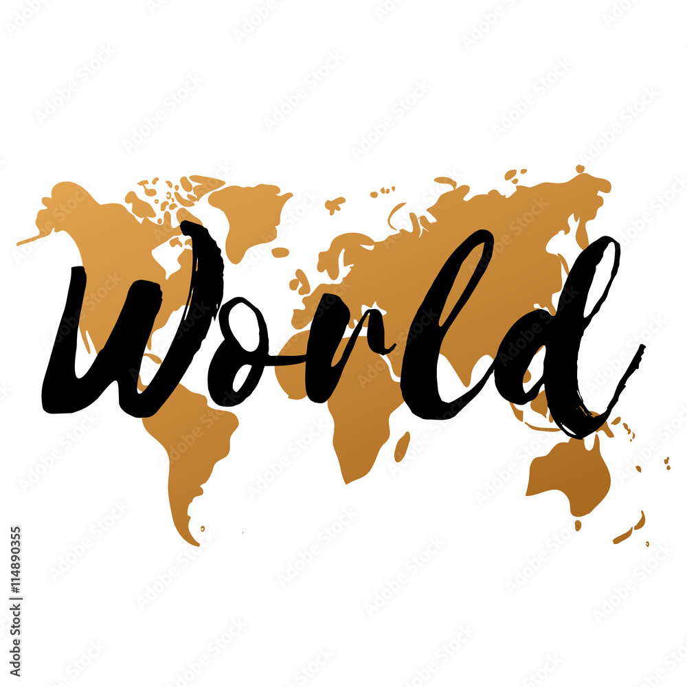 Vector gold world map on white background, doodle. World map vector ...