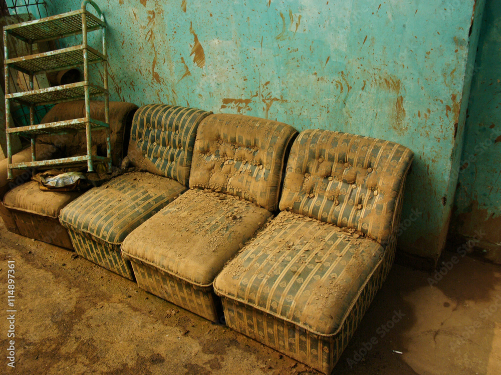 Jakarta, Indonesia - February 12, 2007: Flood-damaged chairs are left ...