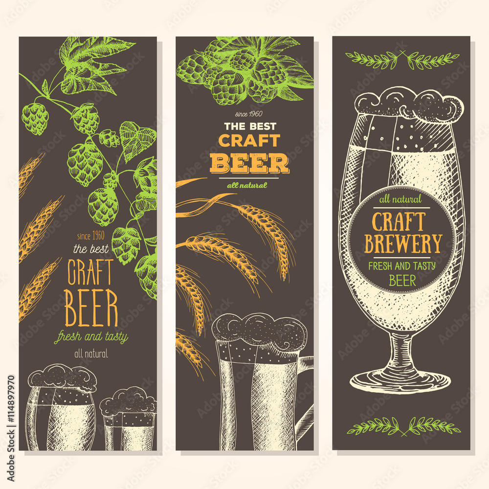 Banner set. Vector illustration in sketch style. Hand drawn beer ...