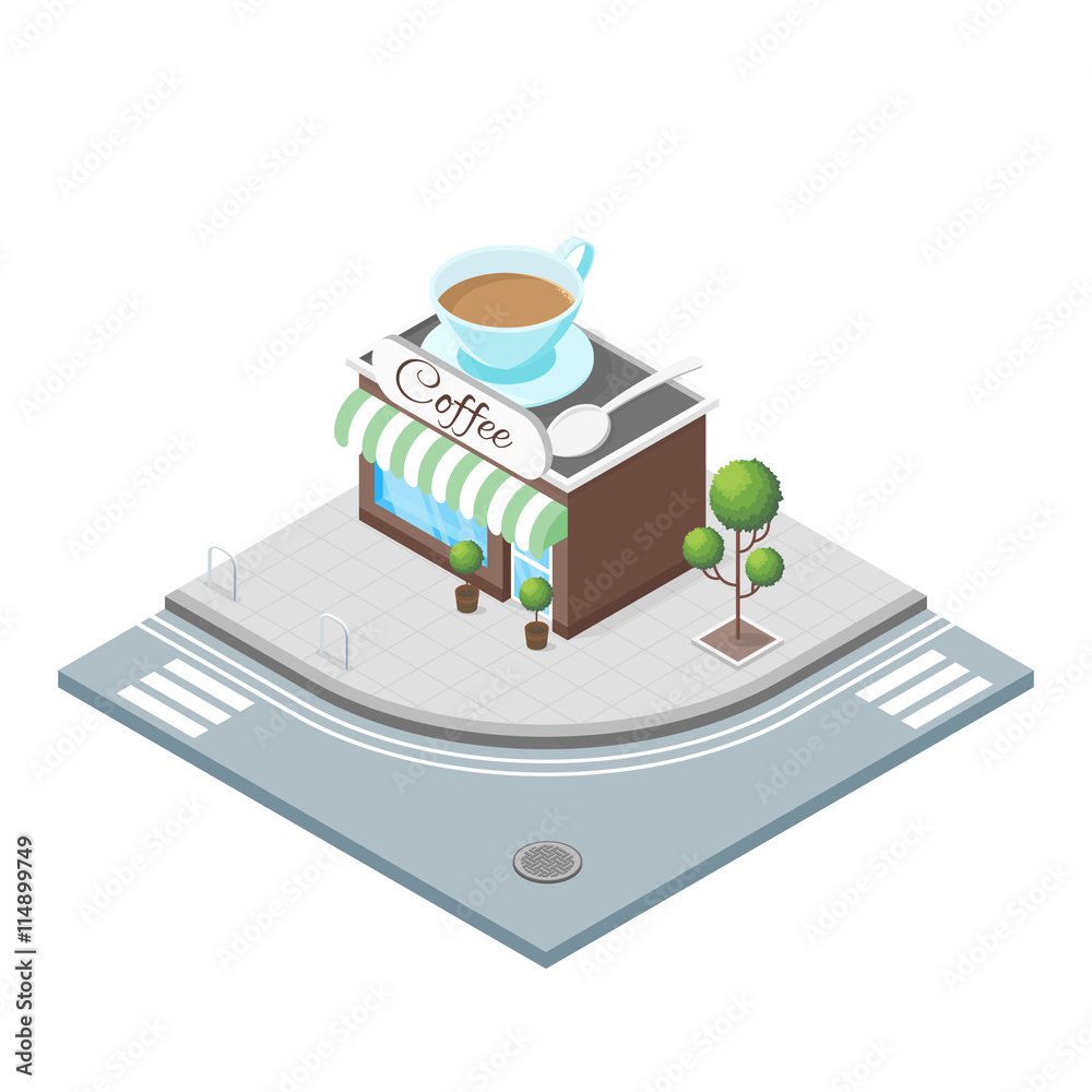Isometric vector 3d illustration of cafe. Stock Vector | Adobe Stock