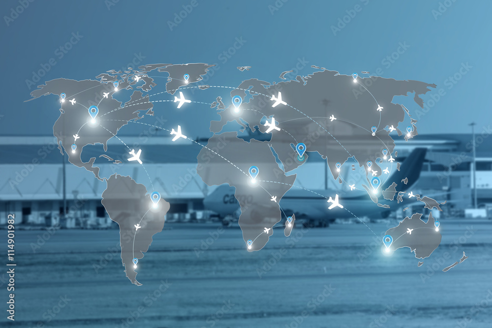 Map of flight routes airplanes network use for global travel, im Stock ...