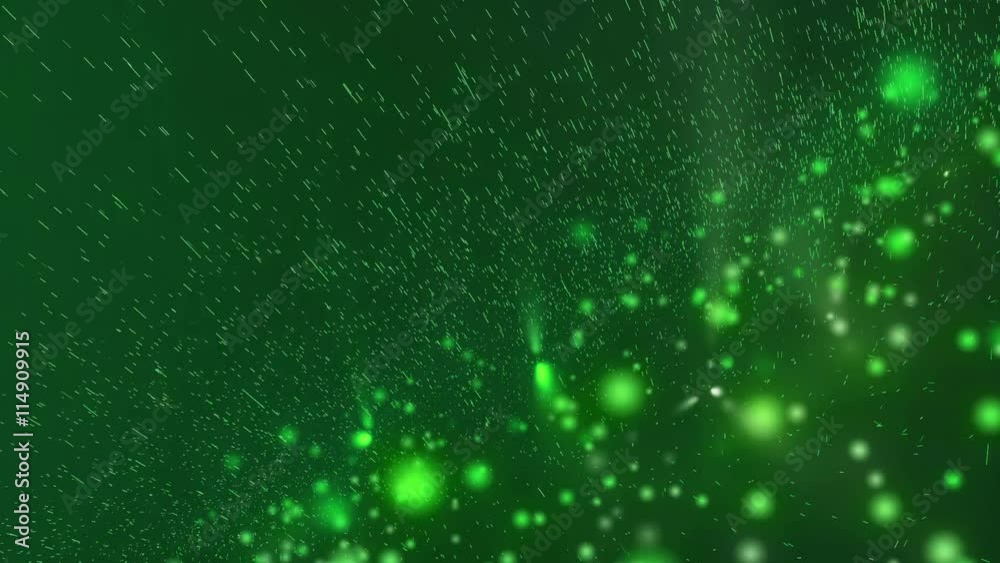Abstract animation of moving green glowing spheres and particles Stock ...
