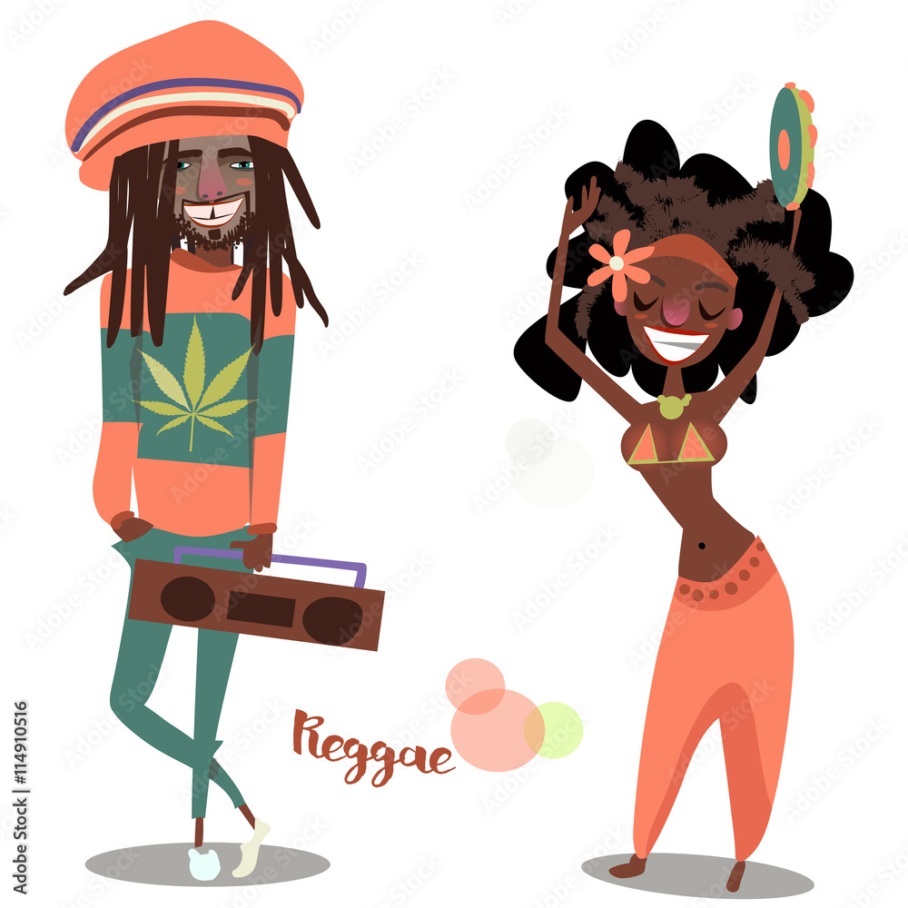 two cute reggae cartoon characters vector de Stock | Adobe Stock