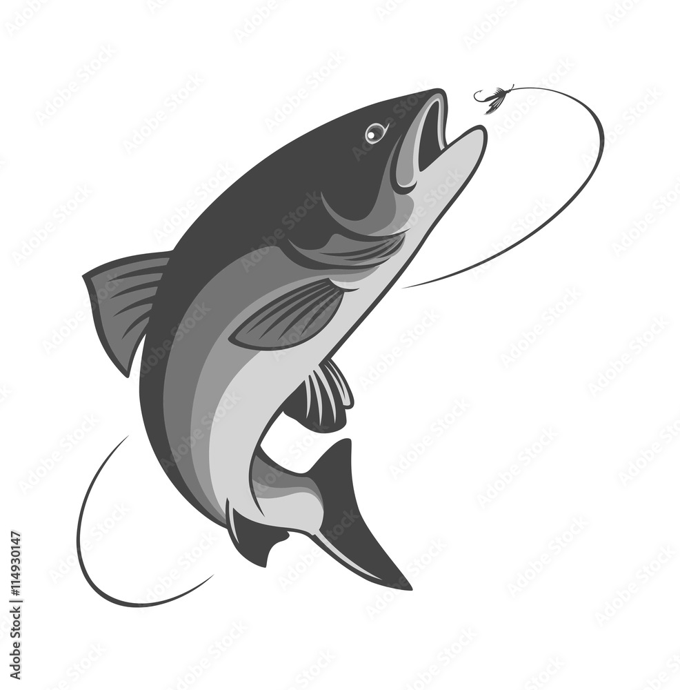 fly fishing salmon Stock Vector | Adobe Stock
