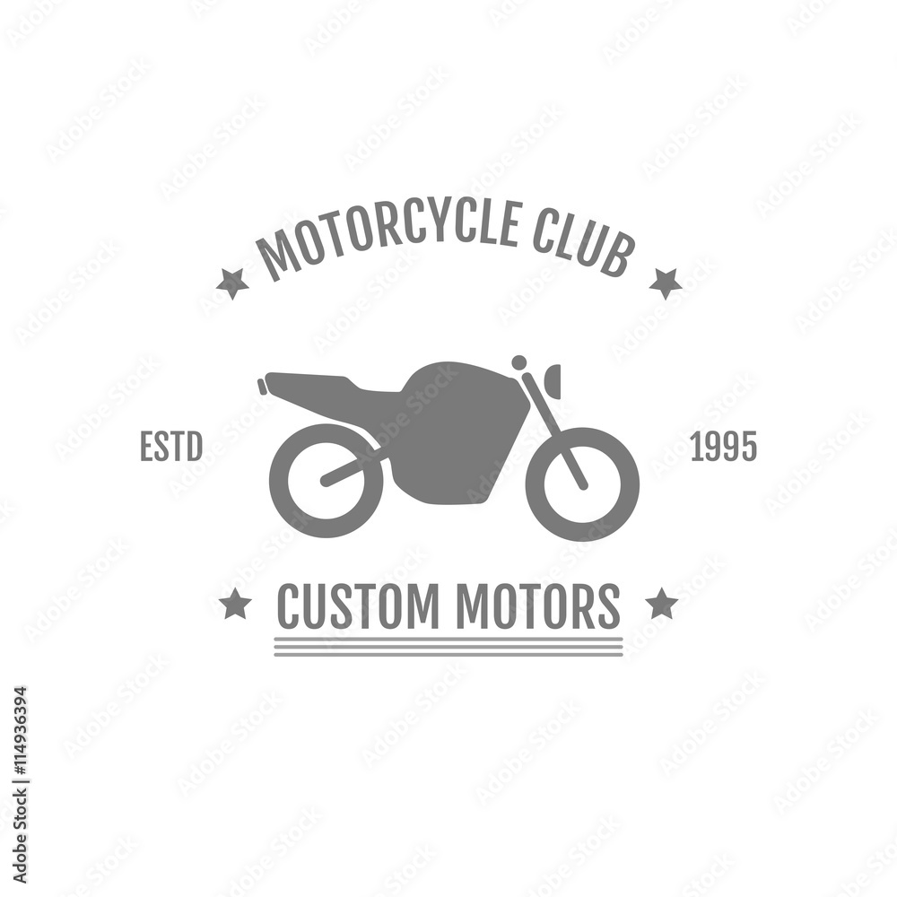 Vintage motorcycle club logo illustration. Moto label badge vector grey ...