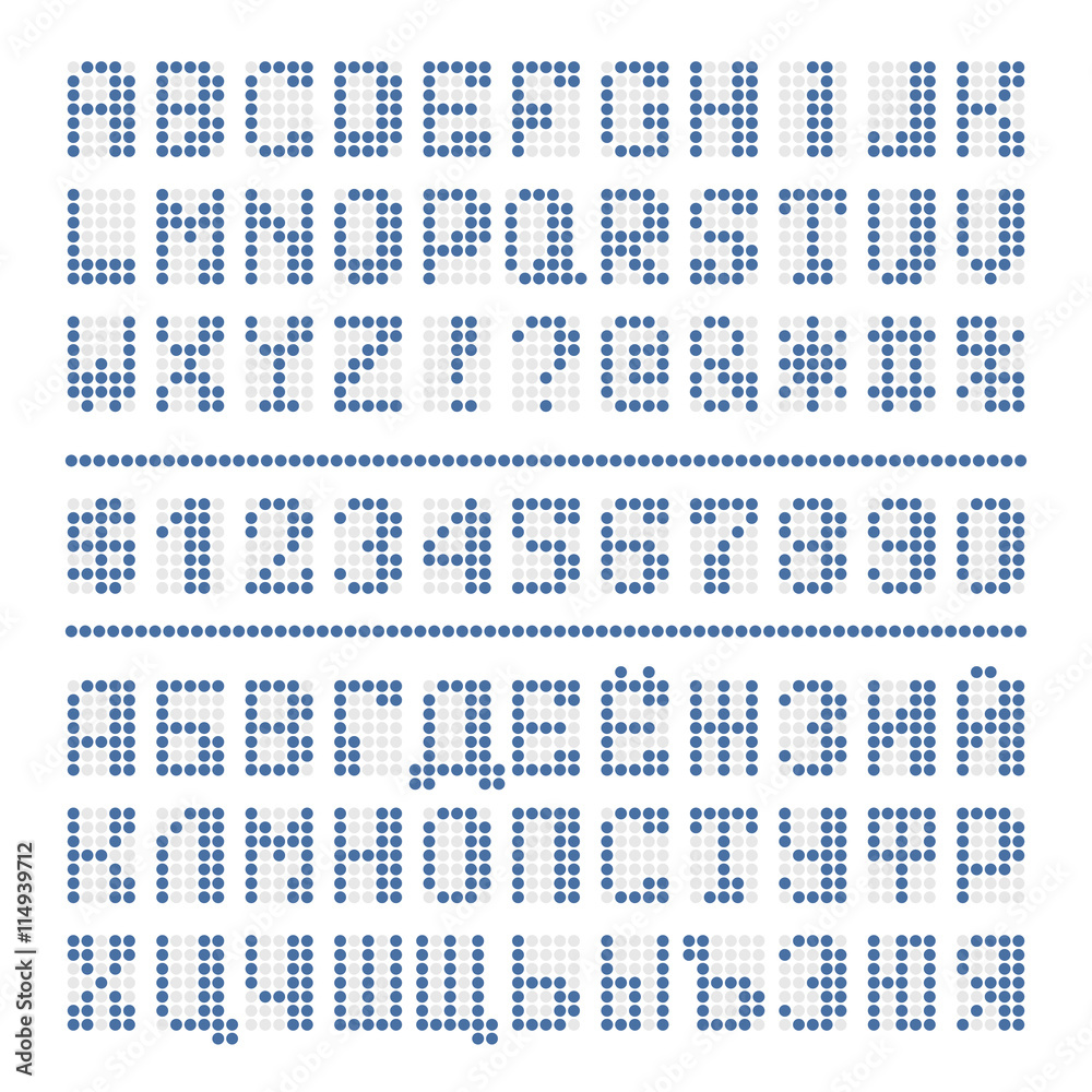Dotted font alphabet digital letters and numbers Stock Vector | Adobe Stock