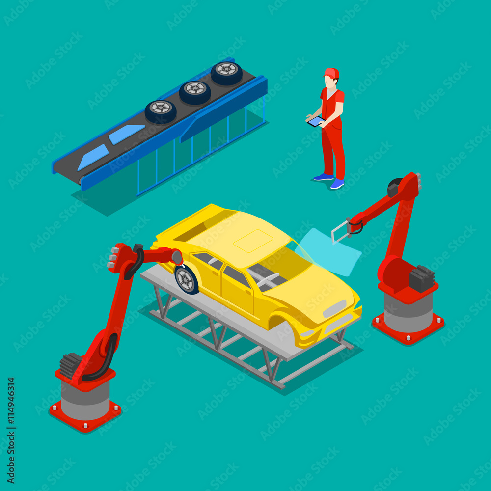 Car Assembly Line Illustration
