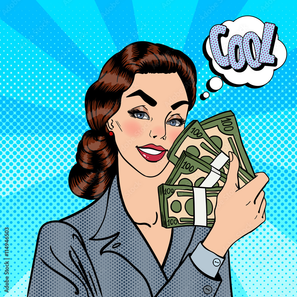 Excited Business Woman Holding Dollar Bills in her Hand. Smiling Woman ...
