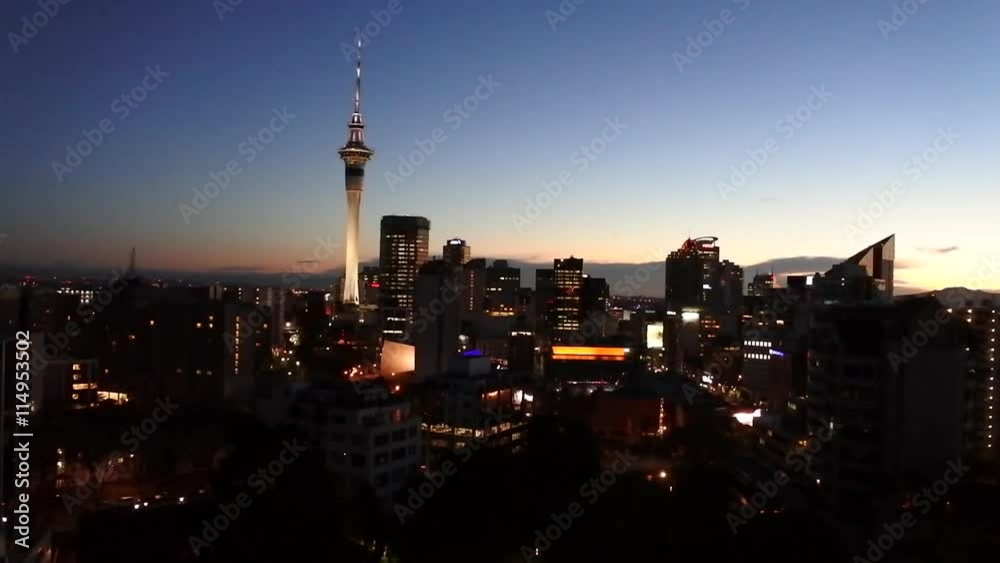 Auckland skyline at sunrise.In 2016 Auckland has been rated the third ...