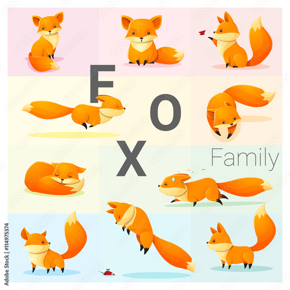 Set of Fox family , vector , illustration Stock Vector | Adobe Stock