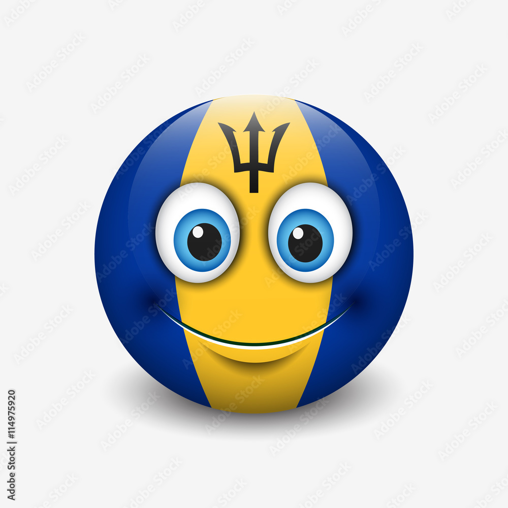 Cute emoticon isolated on white background with Barbados flag motive ...
