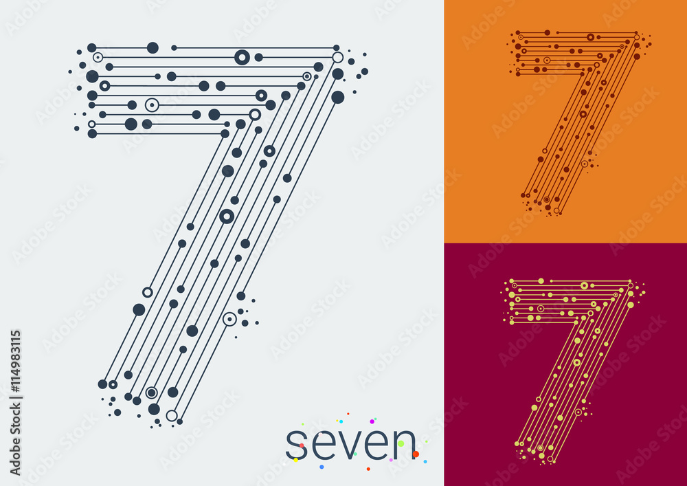 Vector number seven on a bright and colorful background. Mathematical ...