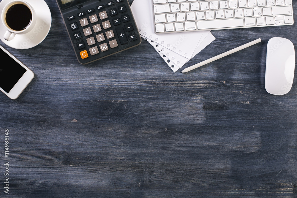 Wooden office desk topview Stock Photo | Adobe Stock