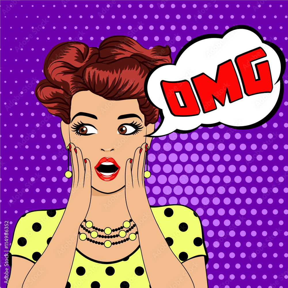 OMG bubble pop art surprised woman Stock Vector | Adobe Stock
