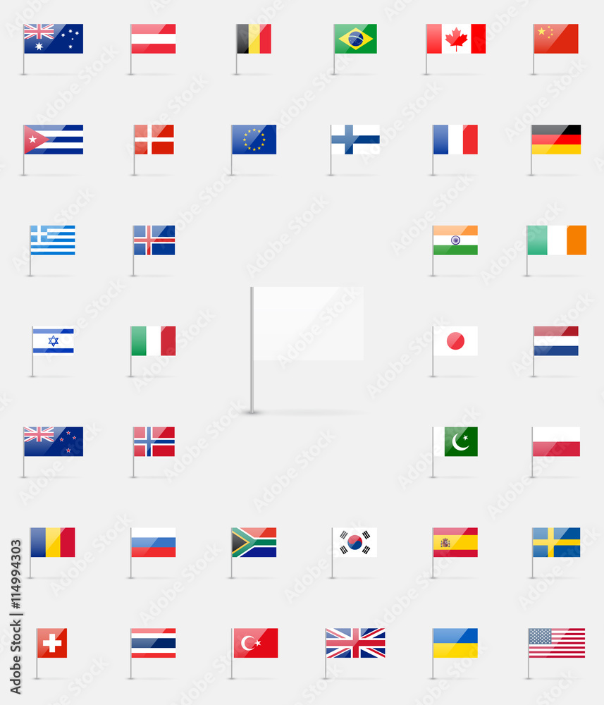 Vector world flags collection. 37 detailed high quality glossy icons ...