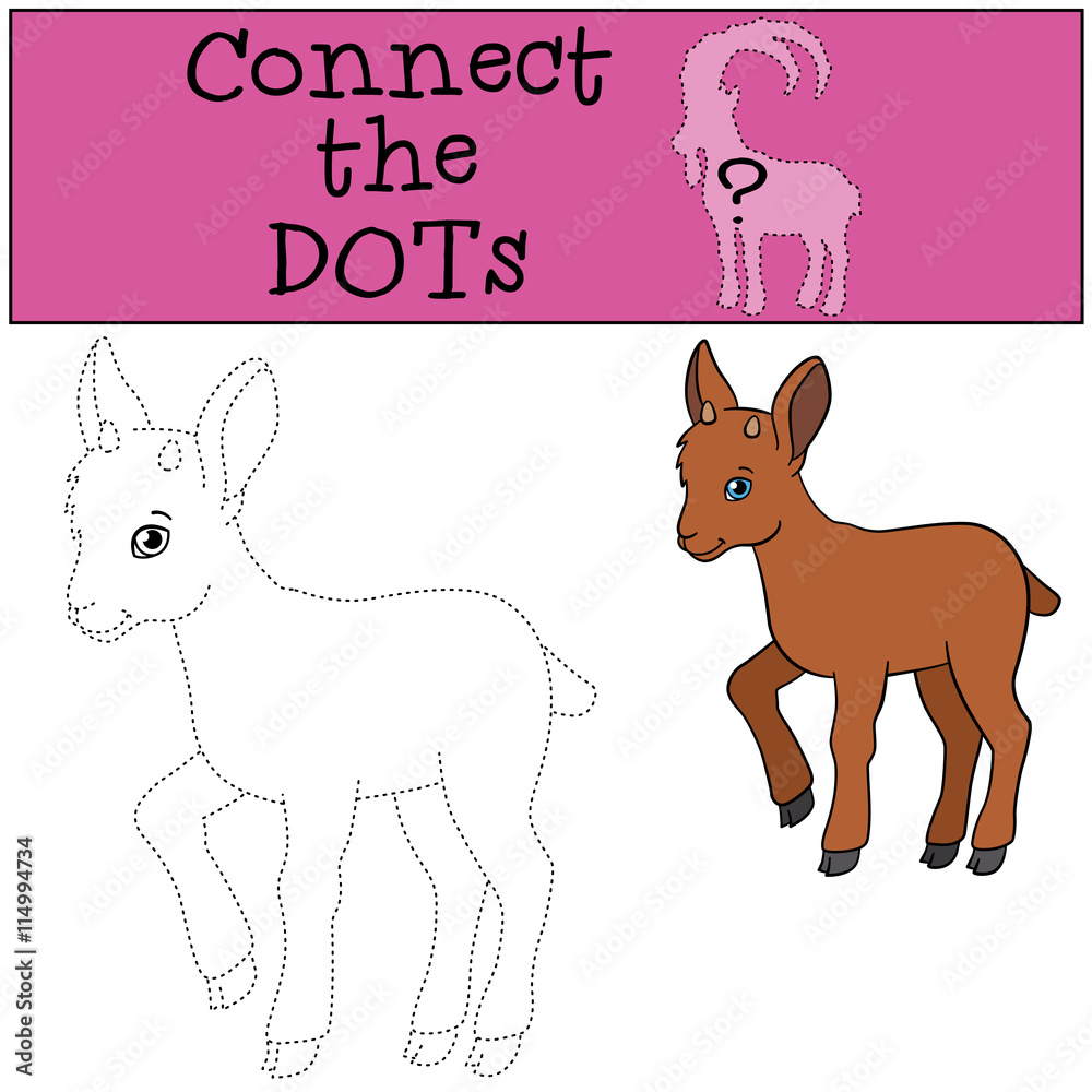 Educational game: Connect the dots. Little cute baby ibex. Stock Vector ...