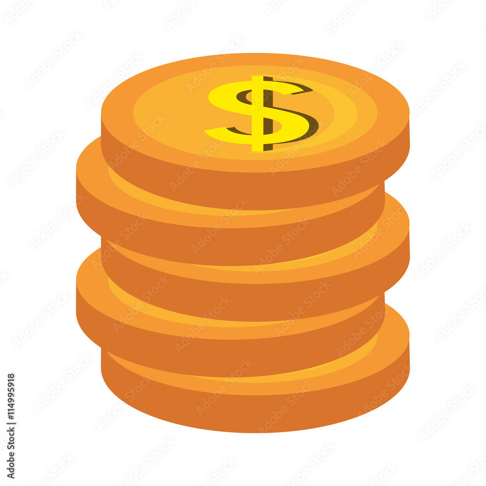 Gold coins icon over white background, vector illustration. Stock ...