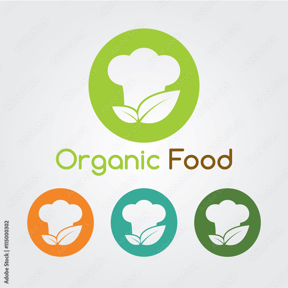 Organic cooking symbols. Food and chef hat silhouettes icon. Vector ...