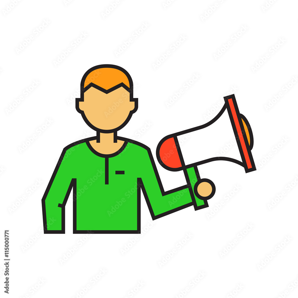 Man with Megaphone Line Icon Stock Vector | Adobe Stock