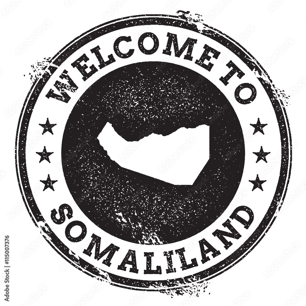 Vintage passport welcome stamp with Somaliland map. Grunge rubber stamp ...
