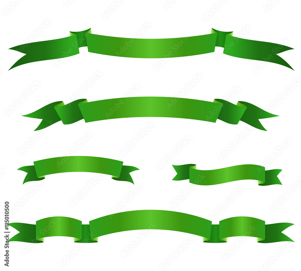 Set of green ribbon banners. Scroll elements. Vector illustration ...