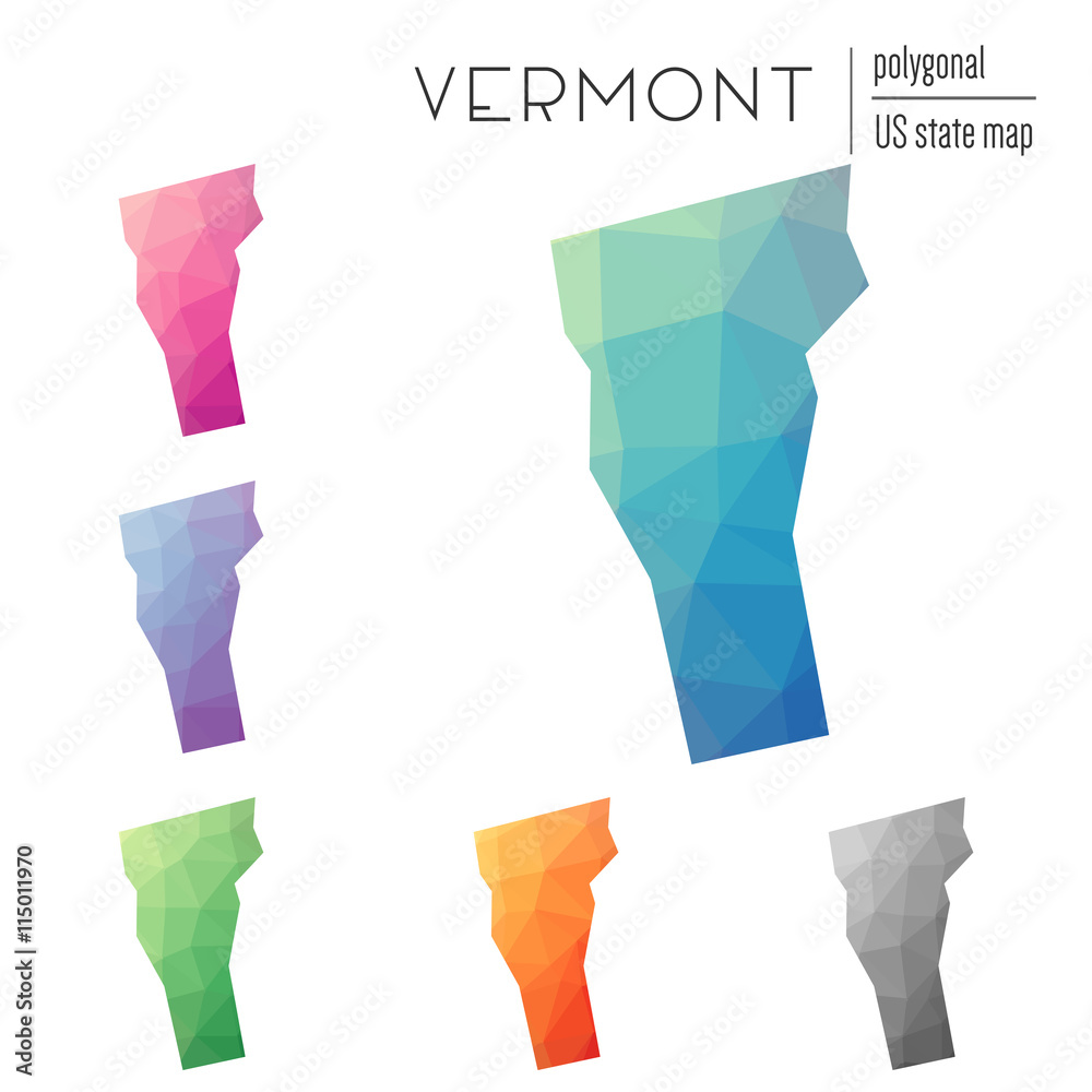 Set of vector polygonal Vermont maps. Bright gradient map of the US ...