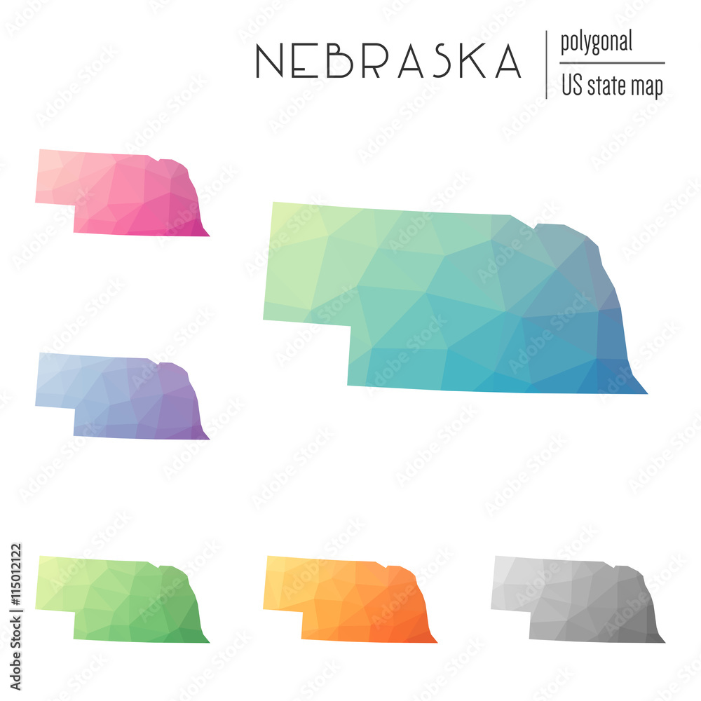 Set of vector polygonal Nebraska maps. Bright gradient map of the US ...