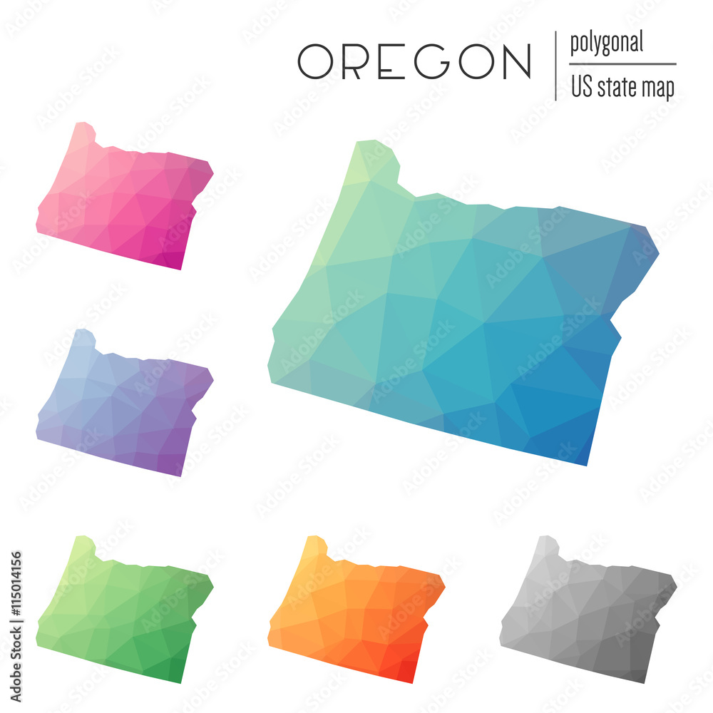 Set of vector polygonal Oregon maps. Bright gradient map of the US ...